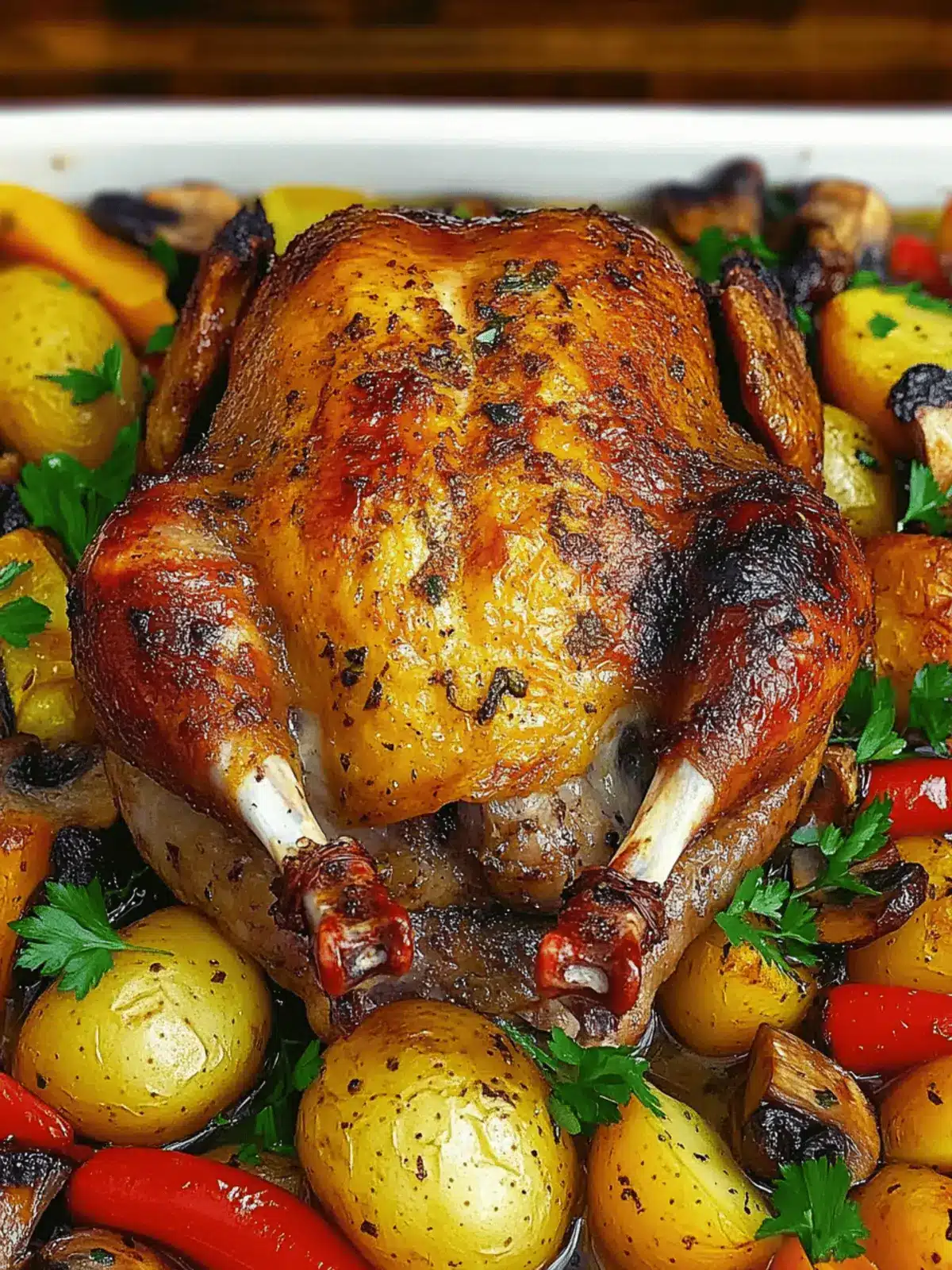 Magical Roasted Duck in Wine with Crispy Potatoes and Peppers