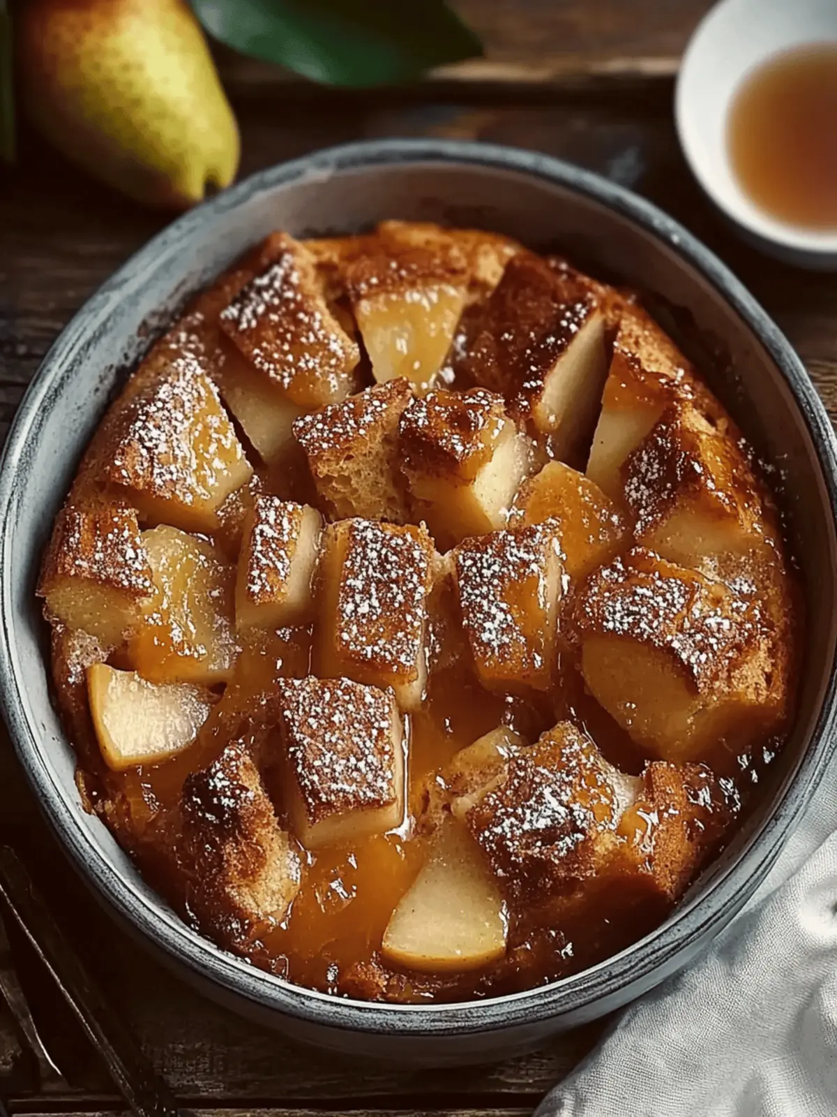 Irresistible Pear Bread Pudding with Orange Cardamom Caramel Sauce