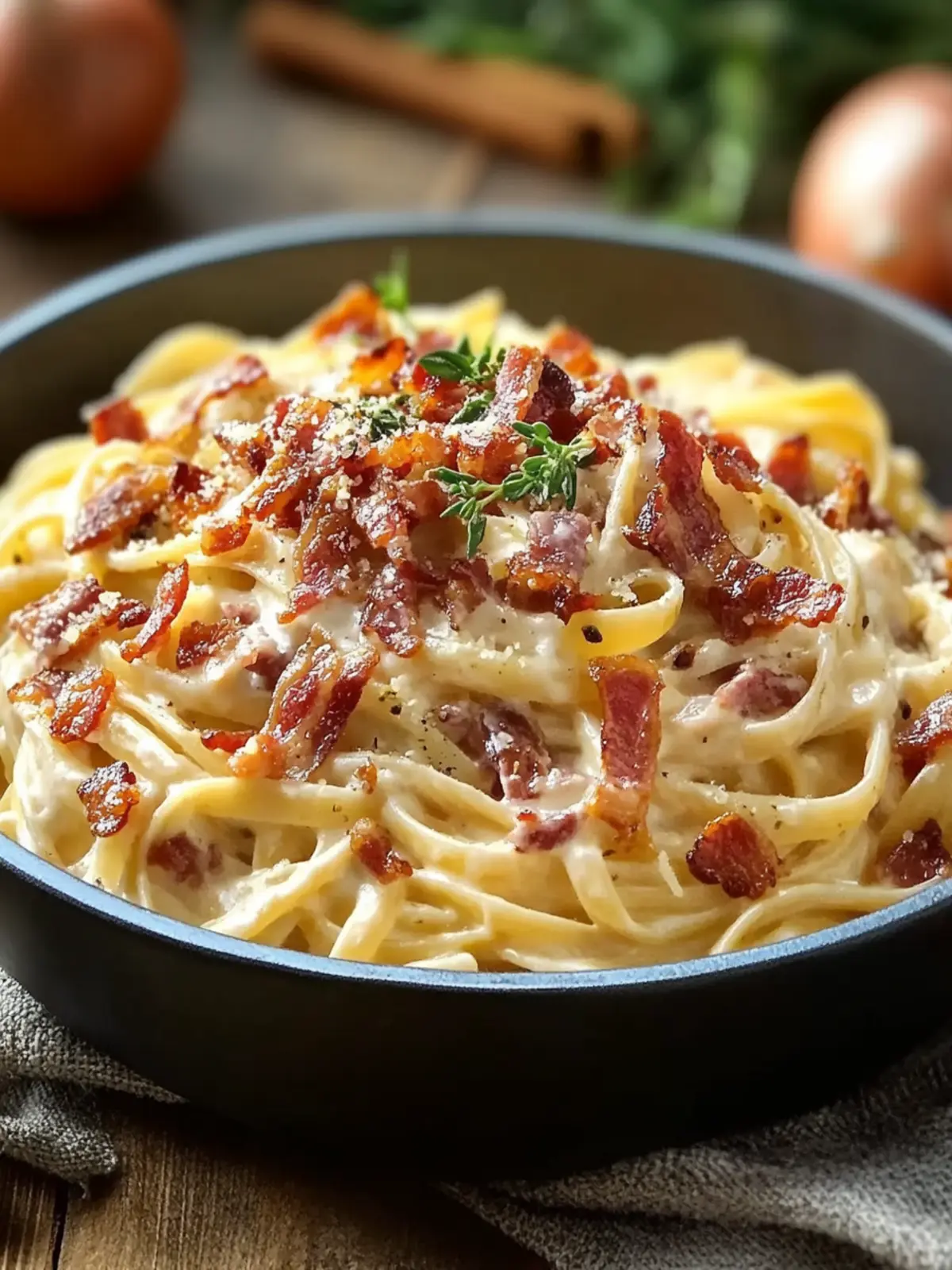 Ultimate Creamy Bacon & Caramelized Onion Pasta - Deliciously Rich