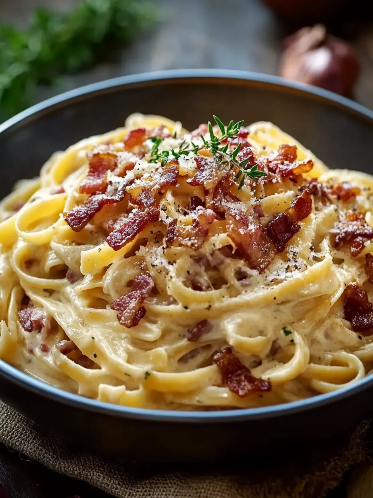 Ultimate Creamy Bacon & Caramelized Onion Pasta - Deliciously Rich