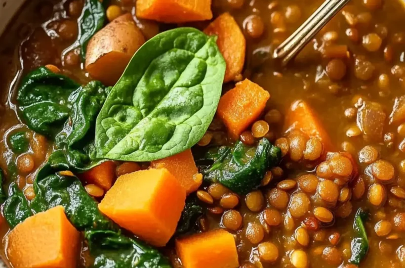 Hearty One-Pot Lentil Stew with Spinach and Root Veggies Delight